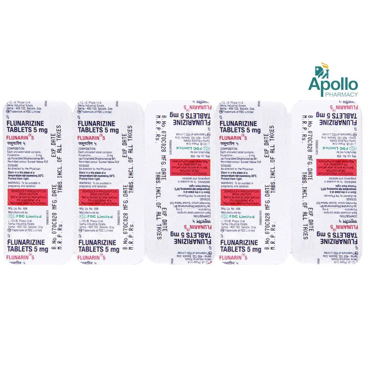Flunarin 5 Tablet 10's Price, Uses, Side Effects, Composition - Apollo ...