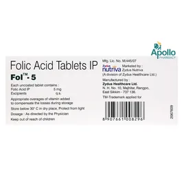 Fol-5 Tablet | Uses, Side Effects, Price | Apollo Pharmacy