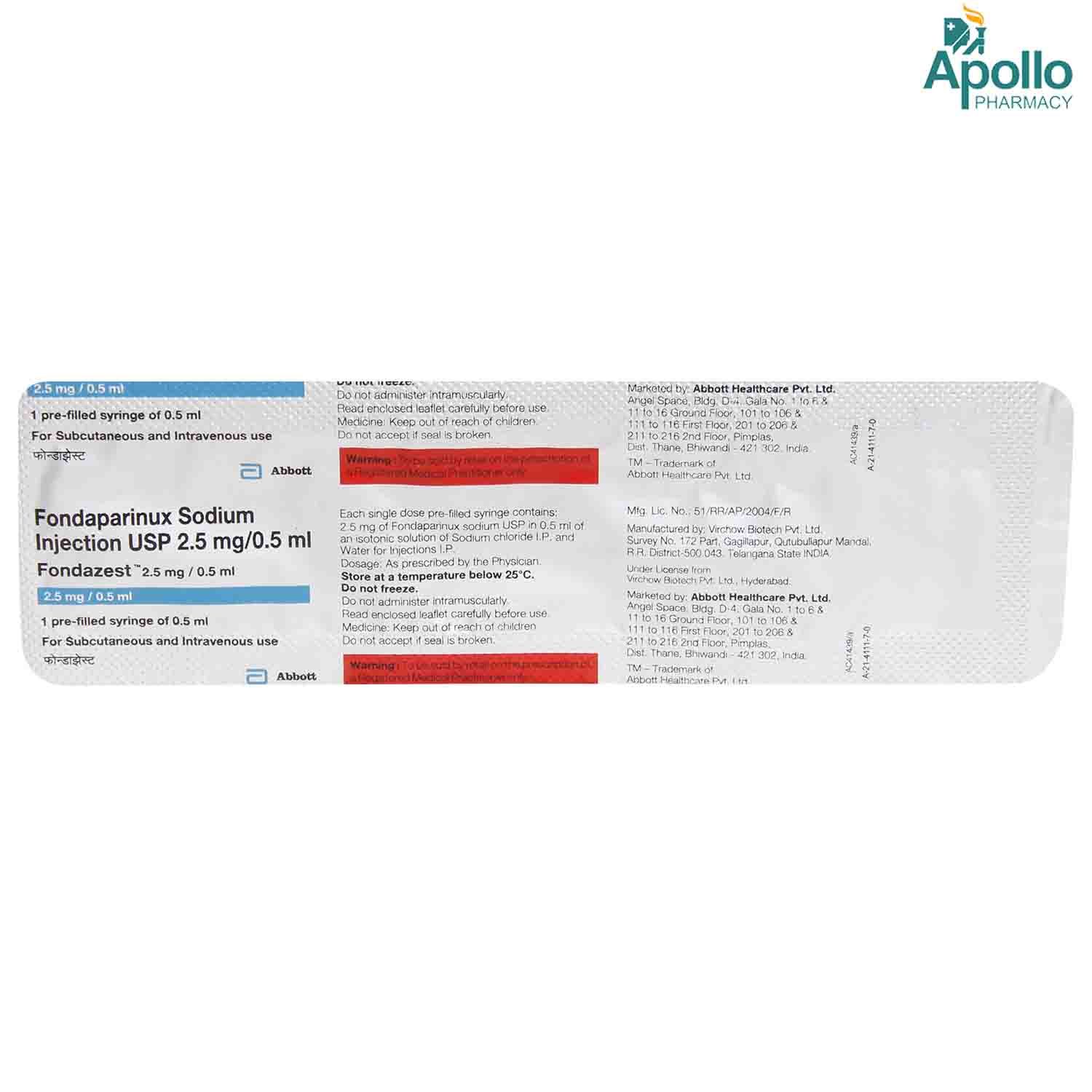 Fondazest 2.5mg Injection 1's Price, Uses, Side Effects, Composition ...