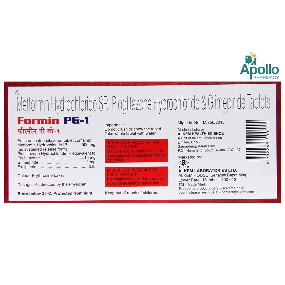 Formin PG-1 Tablet 15's Price, Uses, Side Effects, Composition - Apollo ...