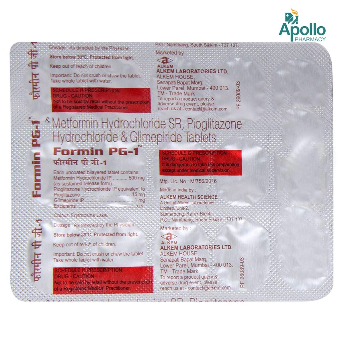 Formin PG-1 Tablet 15's Price, Uses, Side Effects, Composition - Apollo ...