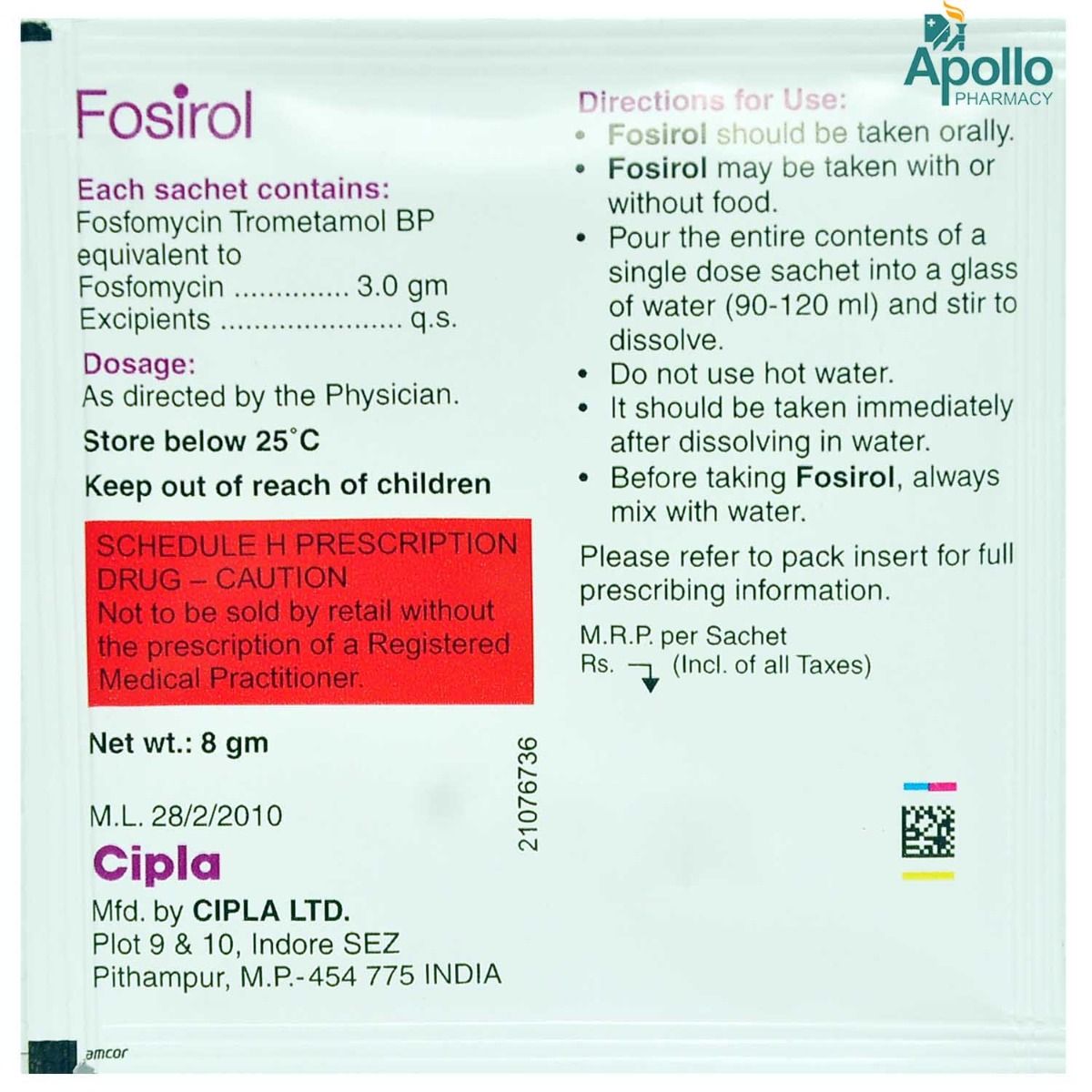 Fosirol Powder 8 gm | Uses, Side Effects, Price | Apollo Pharmacy