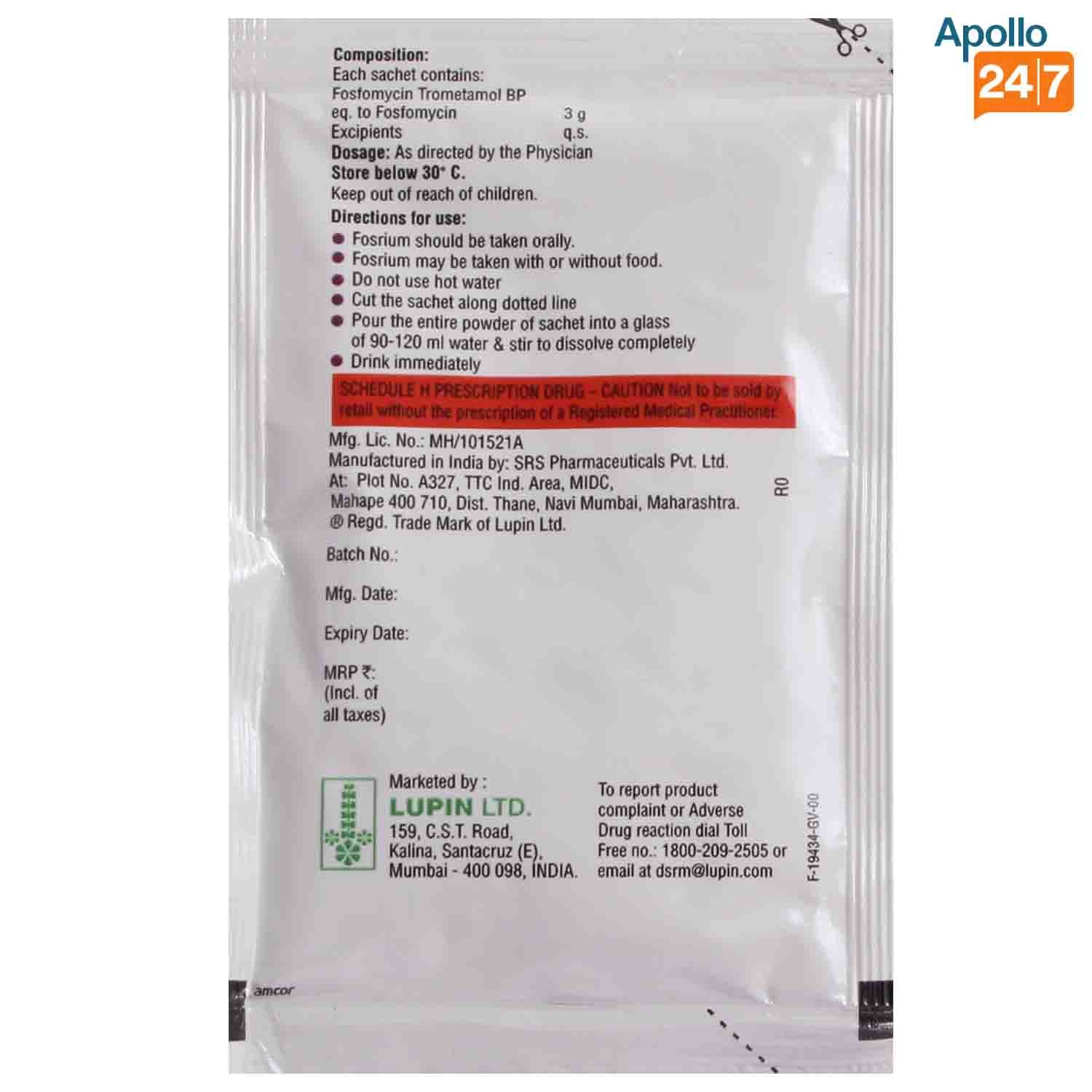 Fosrium Powder Sachet 8 gm Price, Uses, Side Effects, Composition ...