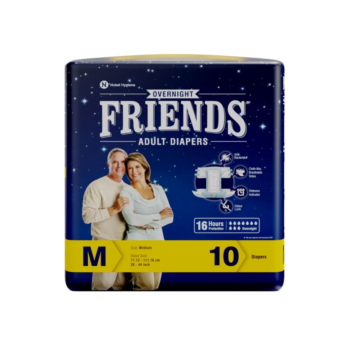 Buy Friends Overnight Adult Diapers Tape Style Medium, 10 Count | 19 ...
