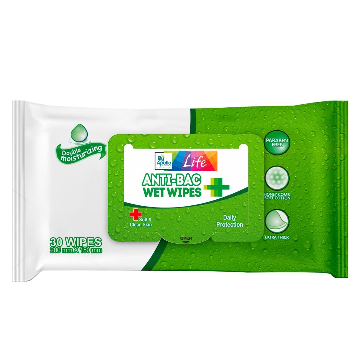 Apollo Pharmacy Hygiene Plus Anti Bacterial Wet Wipes, 90 Count (3x 30 ...