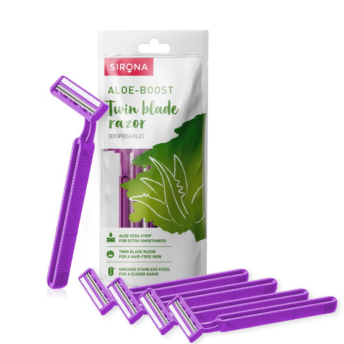 Sirona Aloe-Boost Disposable Twin Blade Razor For Women, 5 Count Price ...