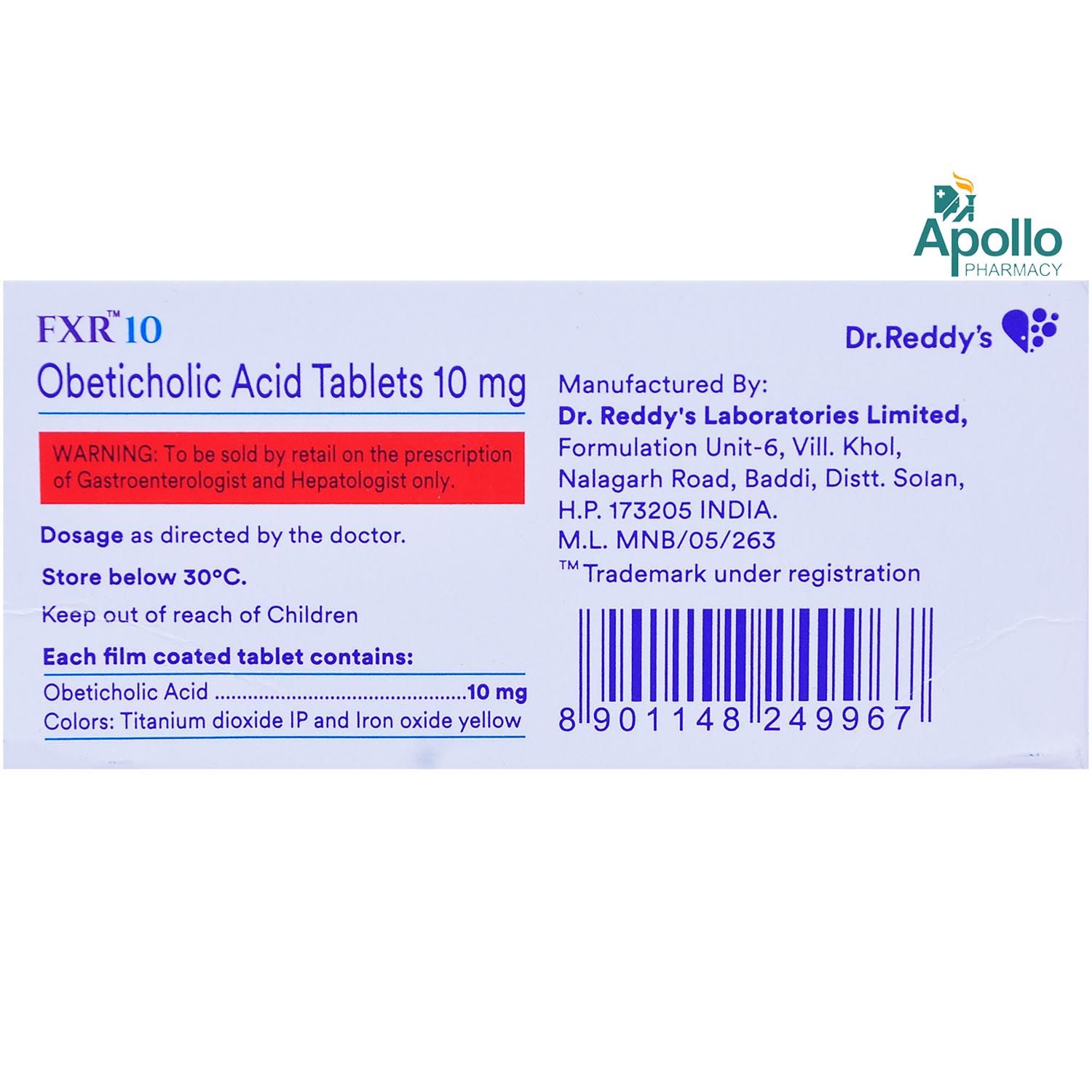 FXR 10 Tablet 10's Price, Uses, Side Effects, Composition - Apollo Pharmacy