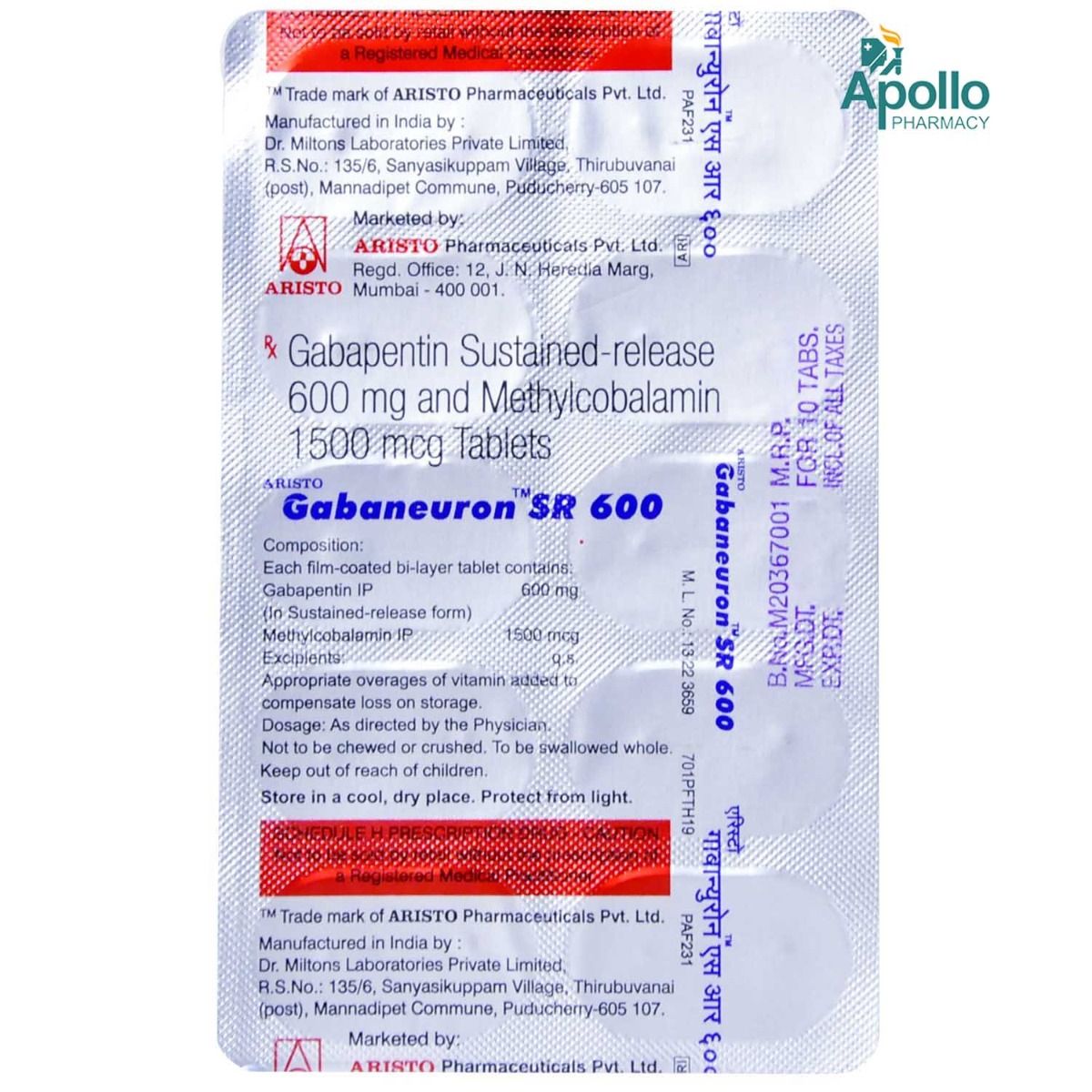 Gabaneuron SR 600 Tablet 10's Price, Uses, Side Effects, Composition ...