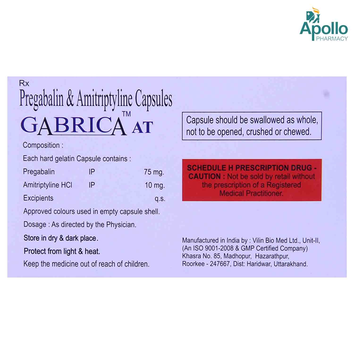 Gabrica AT Capsule 10's Price, Uses, Side Effects, Composition - Apollo ...