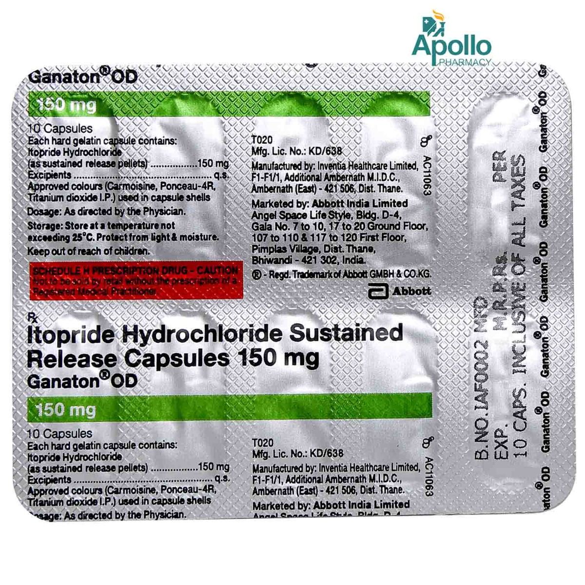 Ganaton OD 150 mg Capsule 10's Price, Uses, Side Effects, Composition ...