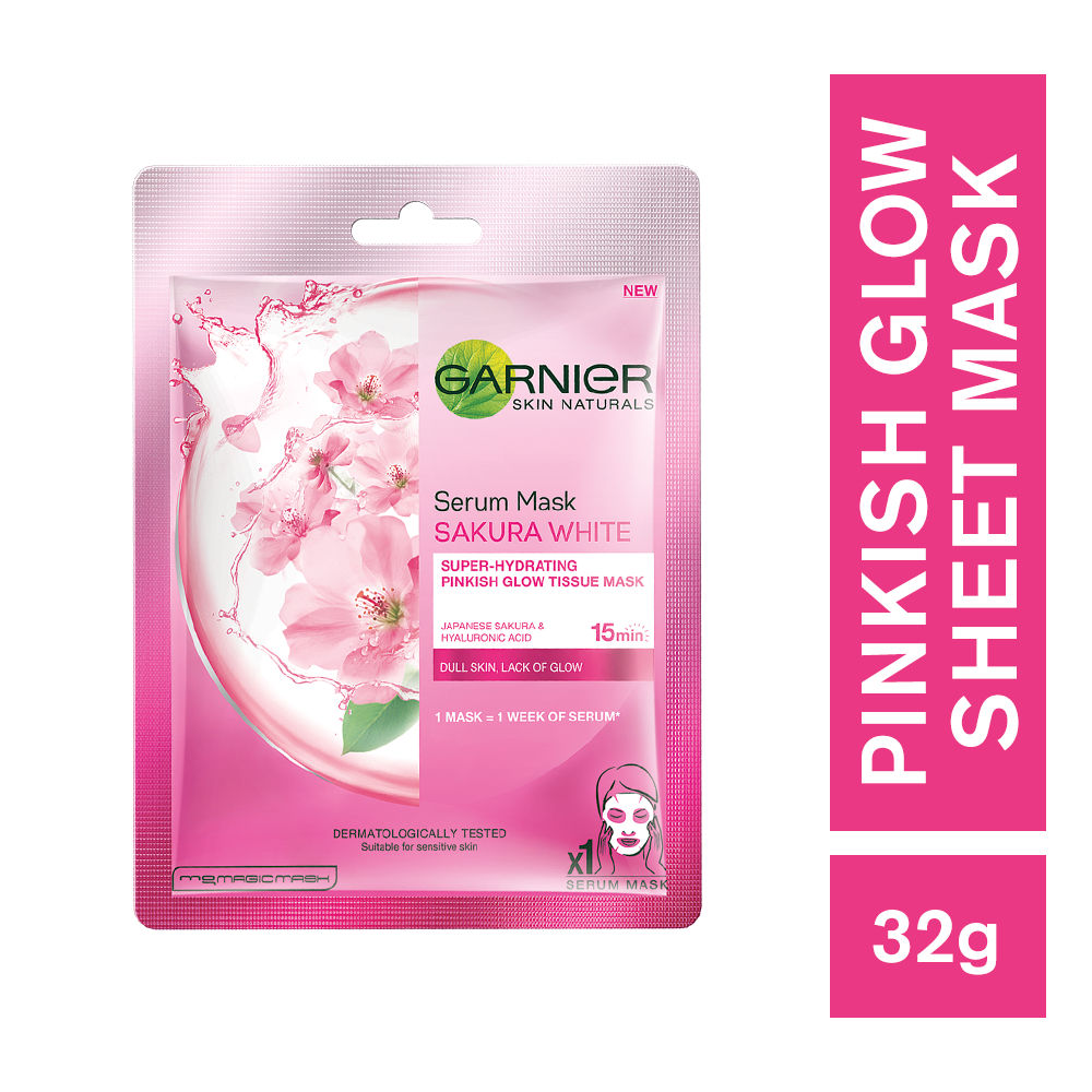 Garnier Skin Naturals, Sakura White, Face Serum Sheet Mask (Pink), 32g ...