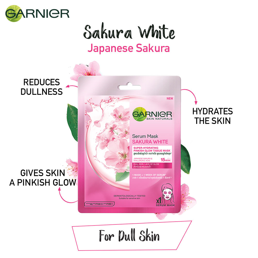 Garnier Skin Naturals, Sakura White, Face Serum Sheet Mask (Pink), 32g ...