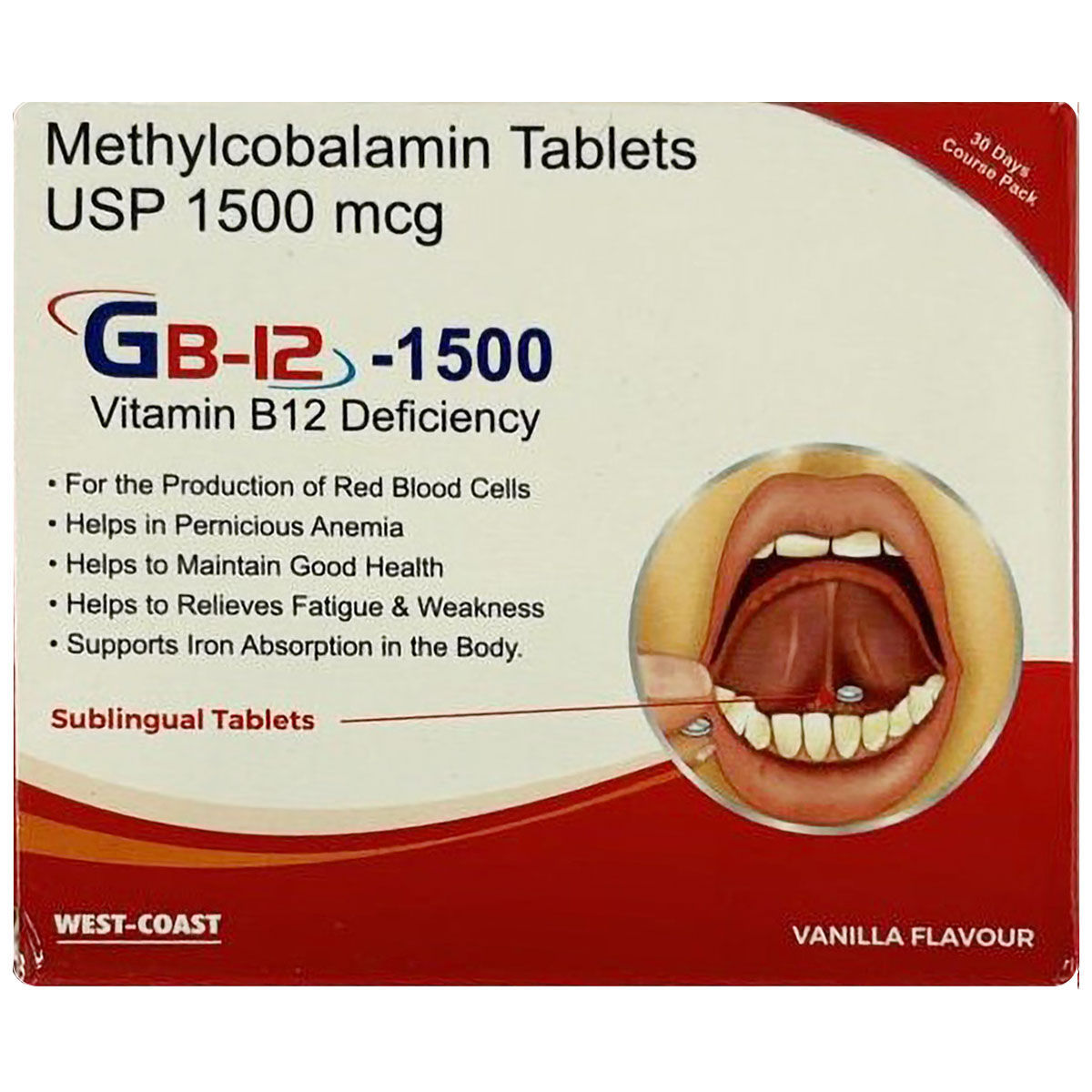 Westcoast GB-12-1500 Vanilla Flavour for Vitamin B12 Deficiency, 30 ...