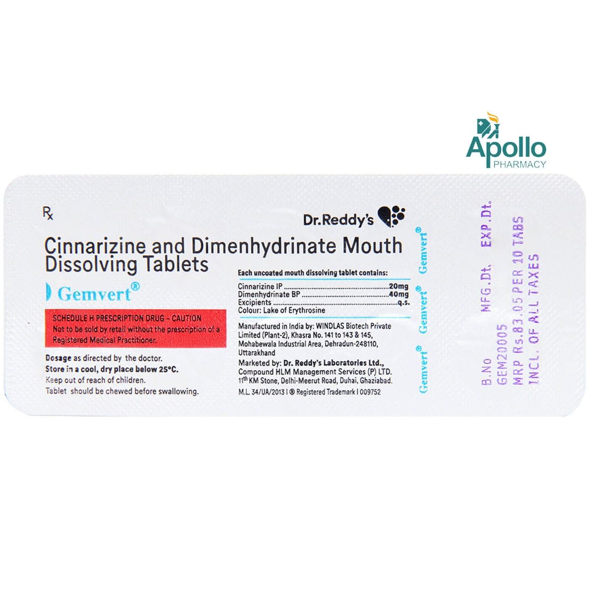 Gemvert Tablet 10's Price, Uses, Side Effects, Composition - Apollo ...
