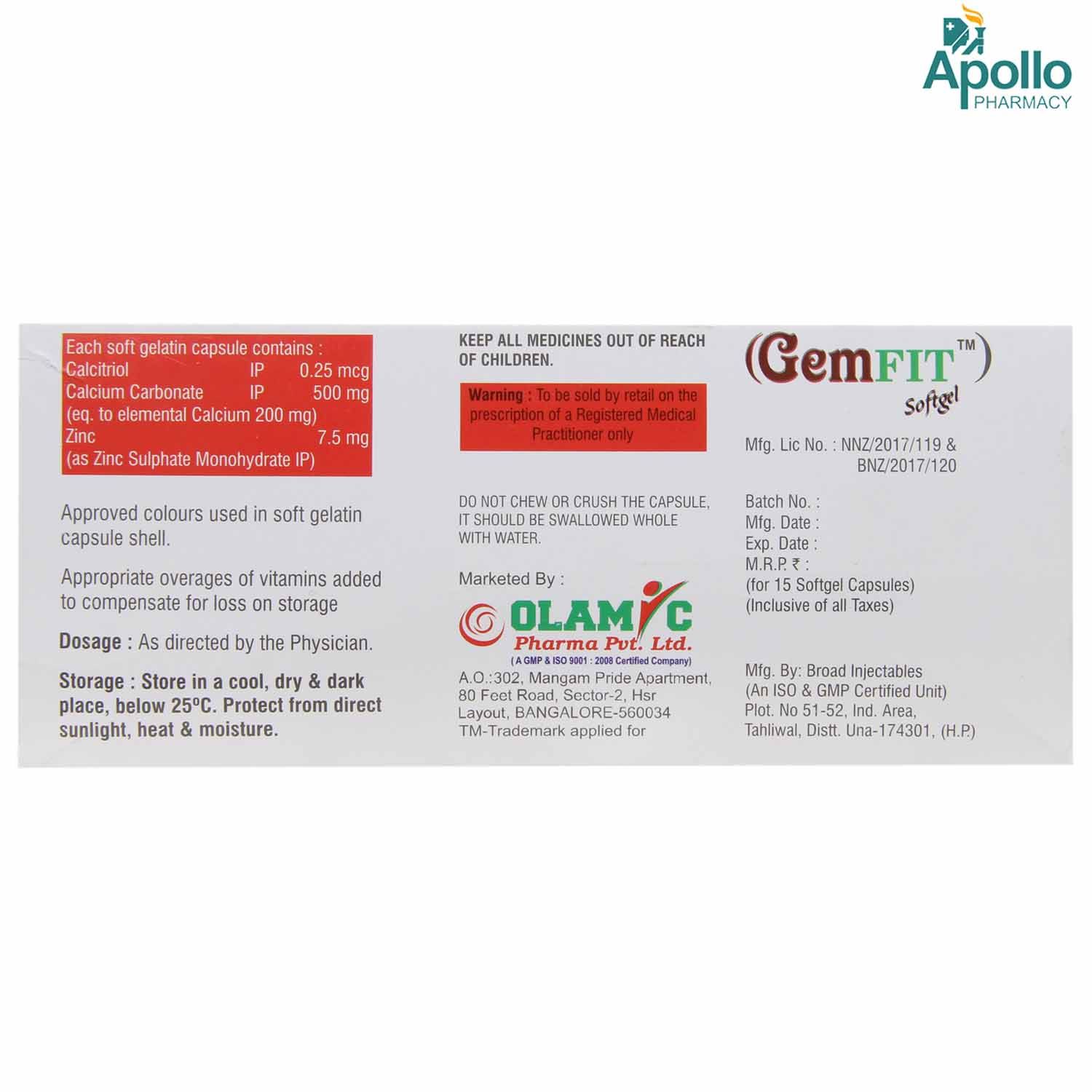 Gemfit Softgel Capsule 15's Price, Uses, Side Effects, Composition ...