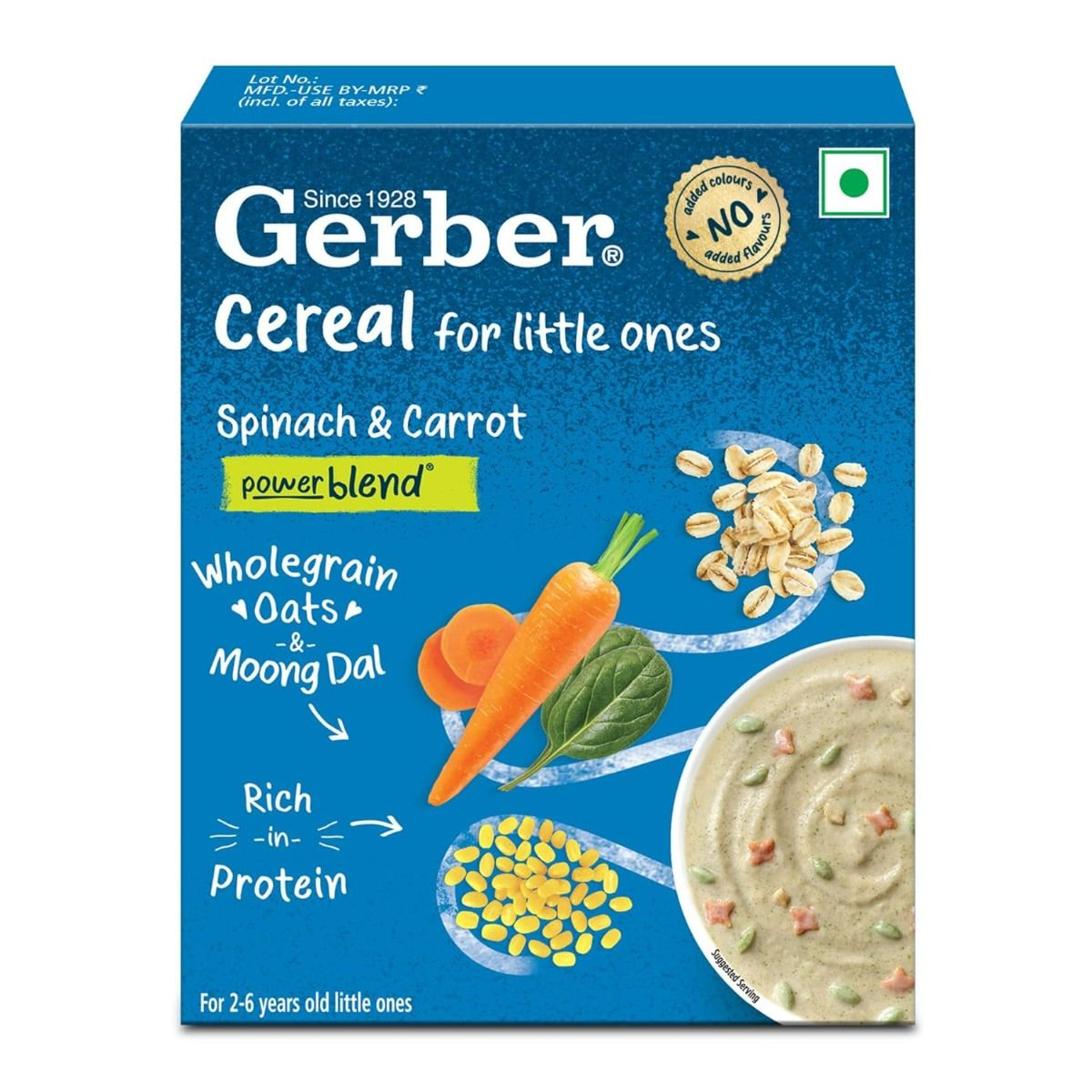 Buy Gerber Cereal Spinach & Carrot Powder for 2-6 Year Old Kids, 300 gm ...