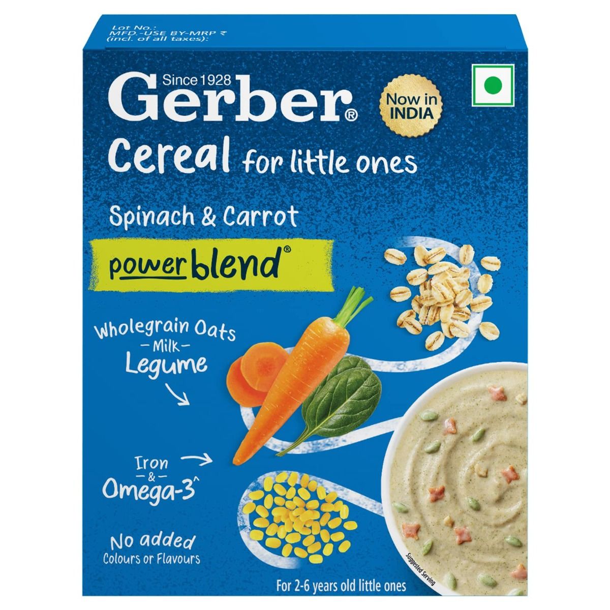Gerber Cereal Spinach & Carrot Powder for 2-6 Year Old Kids, 300 gm ...