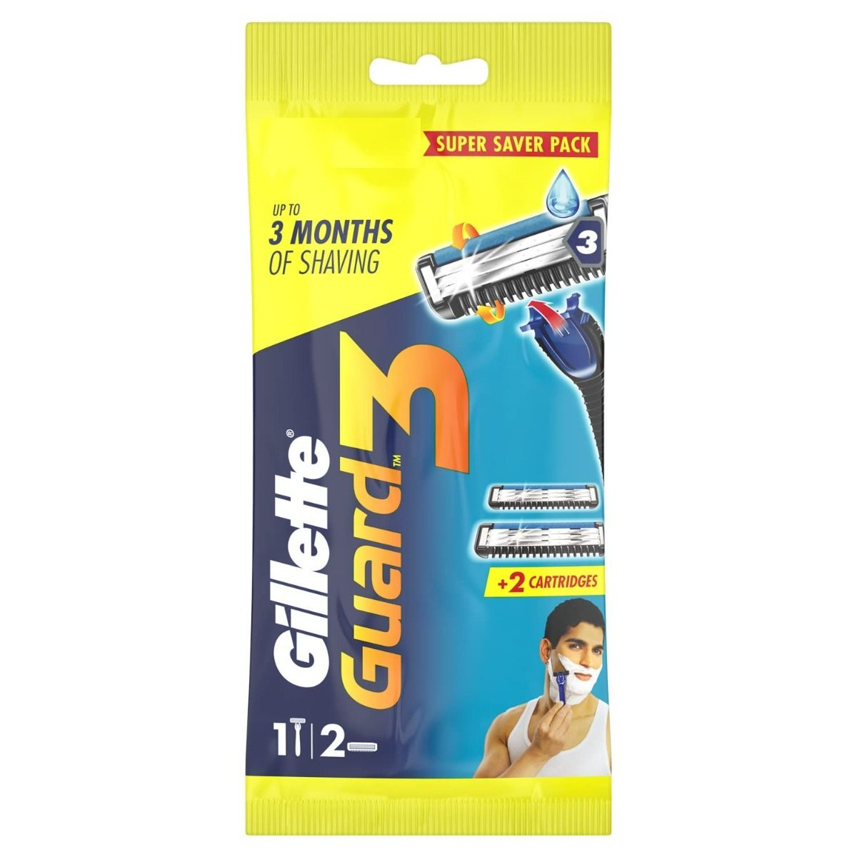 Buy Gillette Guard3 Razor + Cartridges, 1 Razor + 2 Cartridges | 19 ...