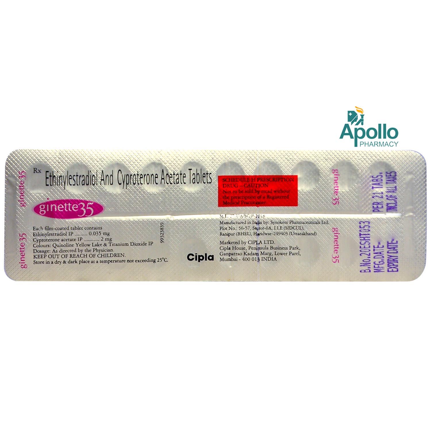 Ginette 35 Tablet | Uses, Side Effects, Price | Apollo Pharmacy