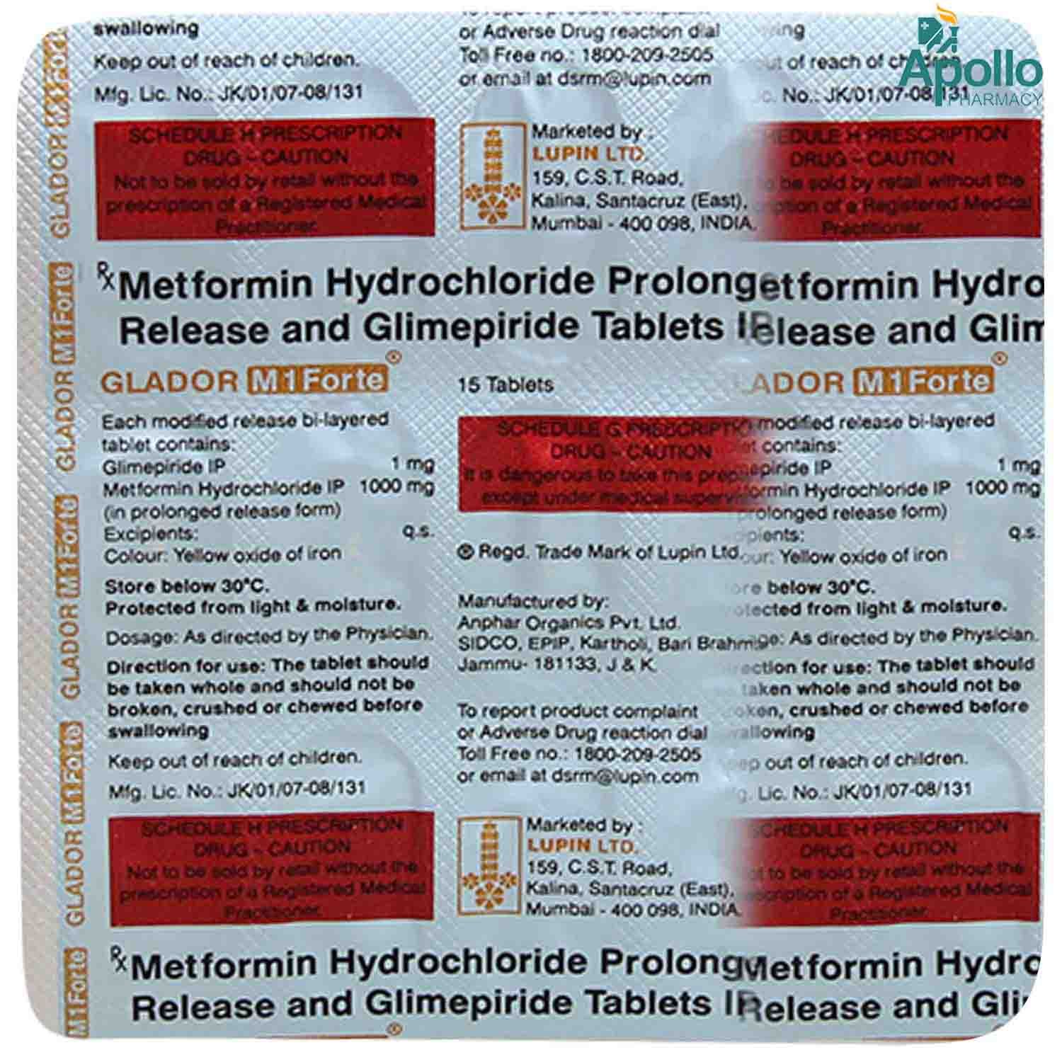 Glador M 1 Forte Tablet 15's Price, Uses, Side Effects, Composition ...