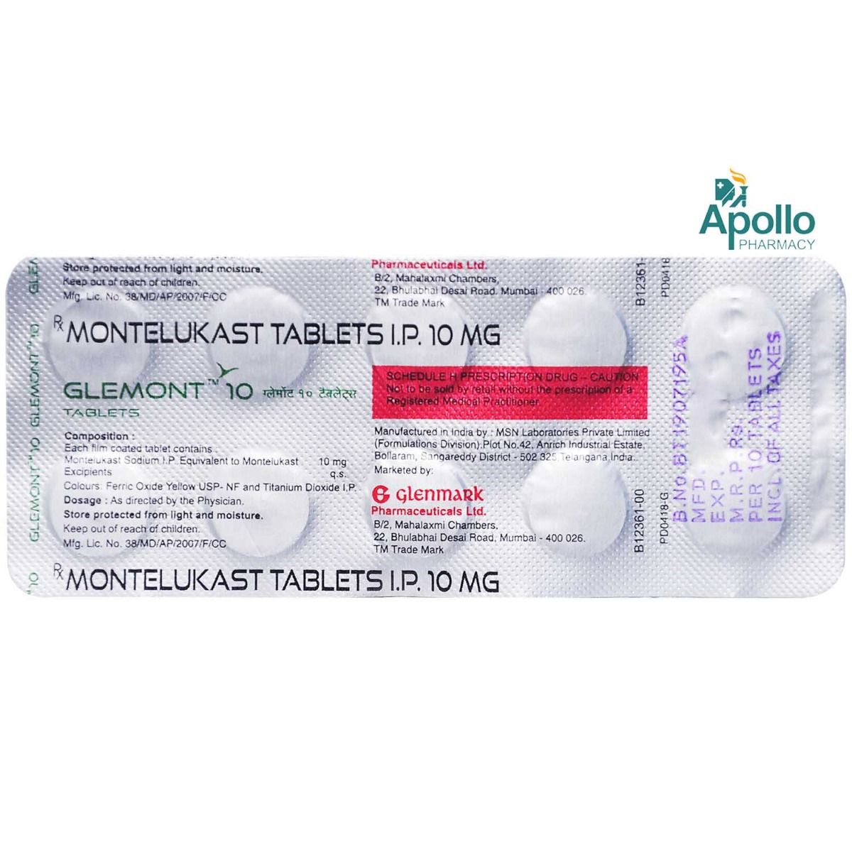 Glemont 10mg Tablet 10's Price, Uses, Side Effects, Composition - Apollo Pharmacy