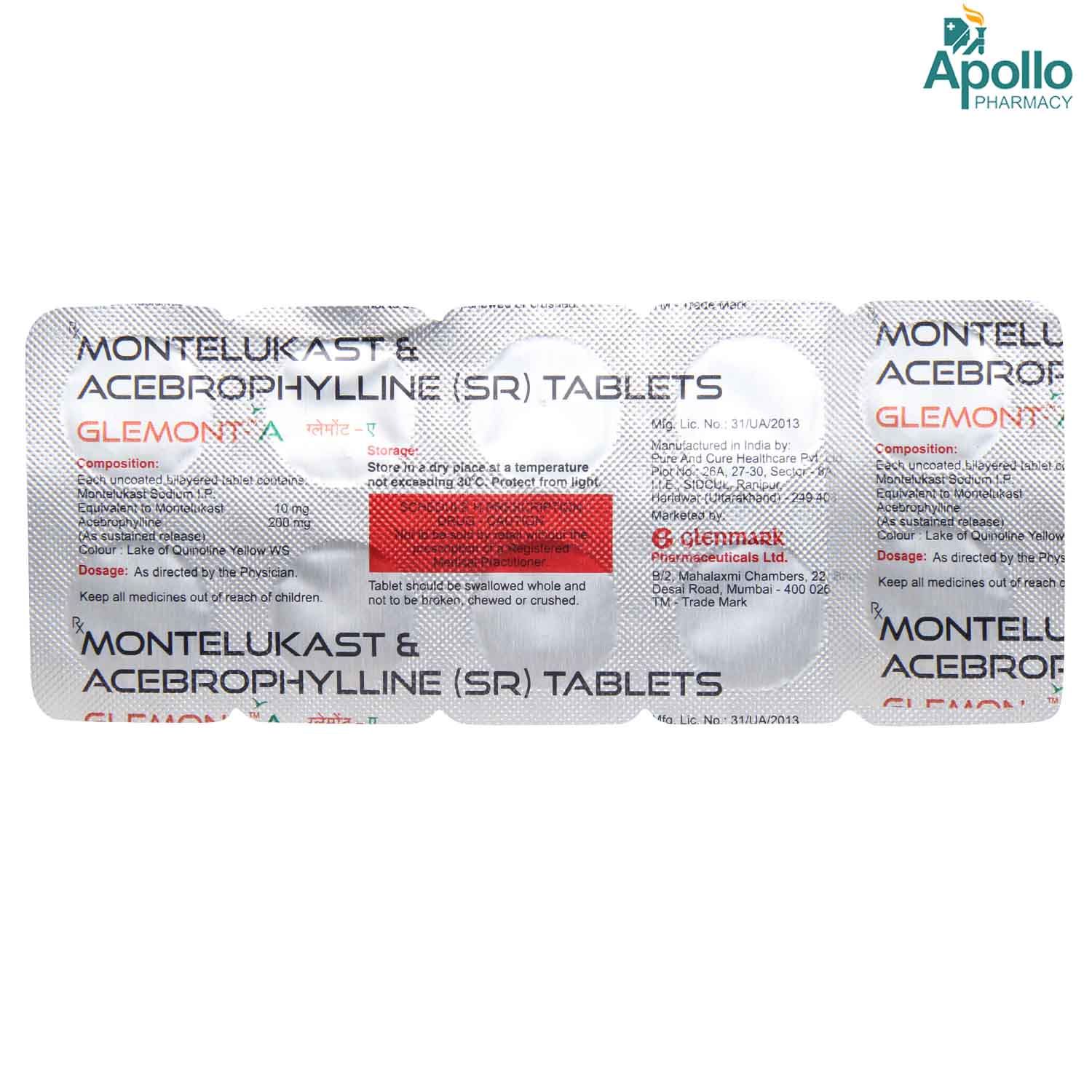 Glemont A Tablet 10's Price, Uses, Side Effects, Composition - Apollo Pharmacy