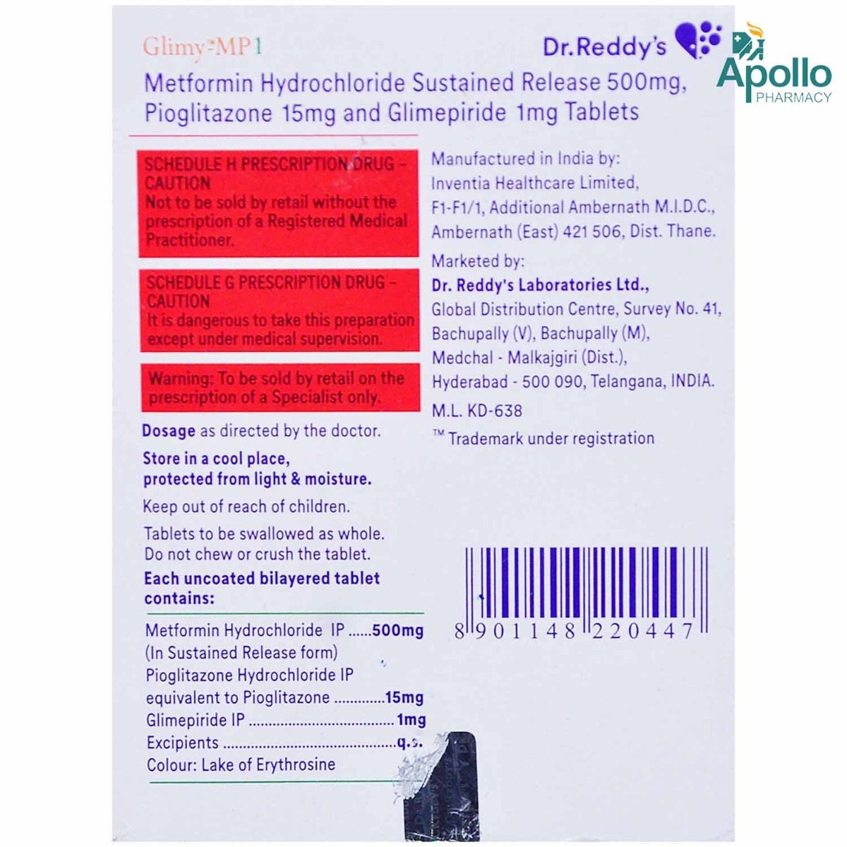 Glimy-MP1 Tablet 10's Price, Uses, Side Effects, Composition - Apollo ...