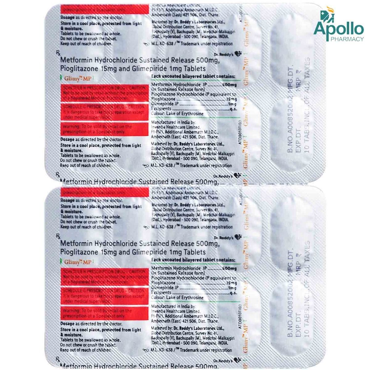 Glimy-MP1 Tablet 10's Price, Uses, Side Effects, Composition - Apollo ...