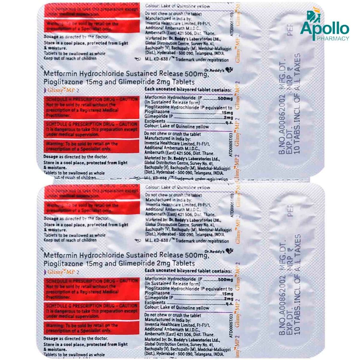 Glimy-MP2 Tablet 10's Price, Uses, Side Effects, Composition - Apollo ...