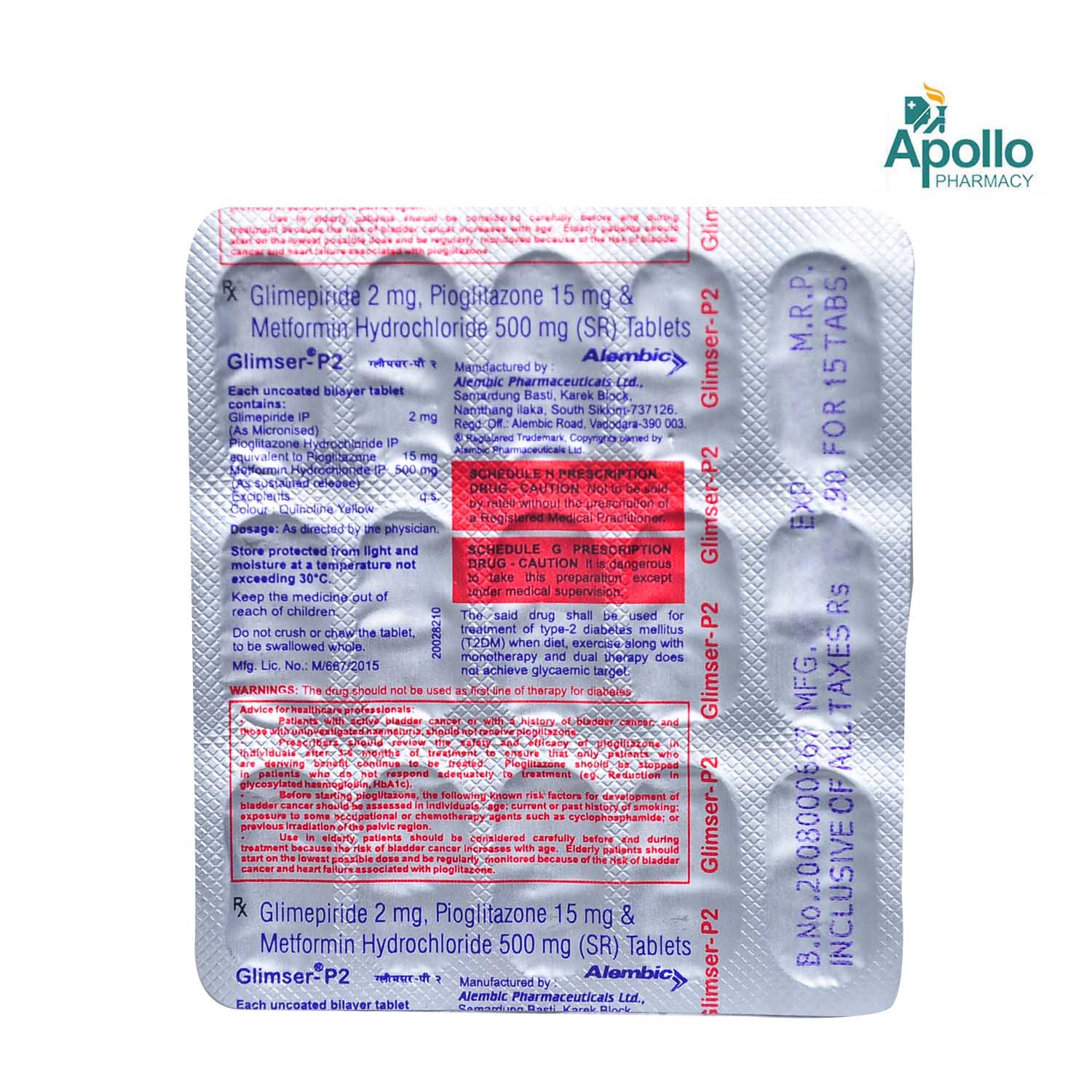 Glimser P2 Tablet 15's Price, Uses, Side Effects, Composition - Apollo ...