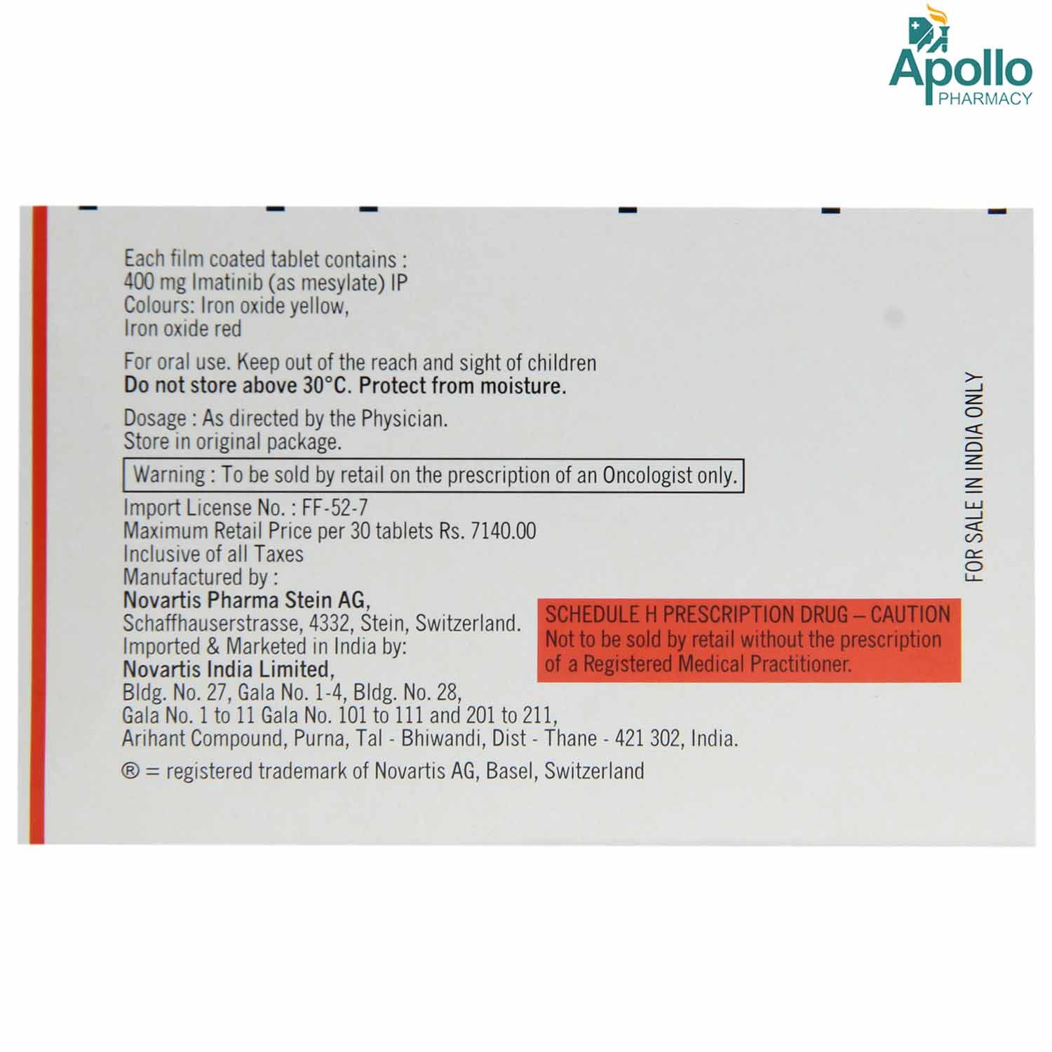 Glivec 400 mg Tablet | Uses, Side Effects, Price | Apollo Pharmacy