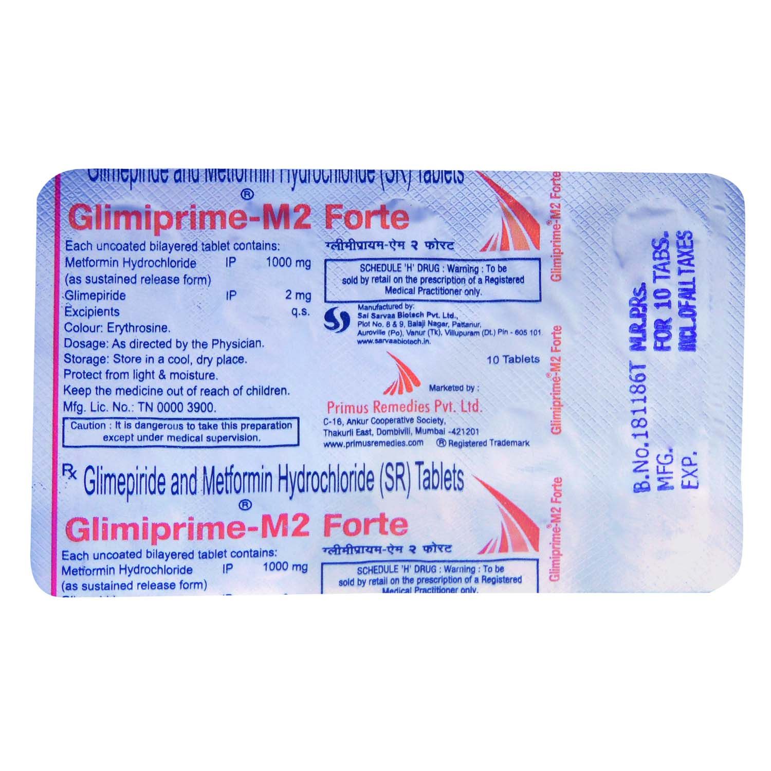 Glimiprime-M2 Forte Tablet | Uses, Side Effects, Price | Apollo Pharmacy