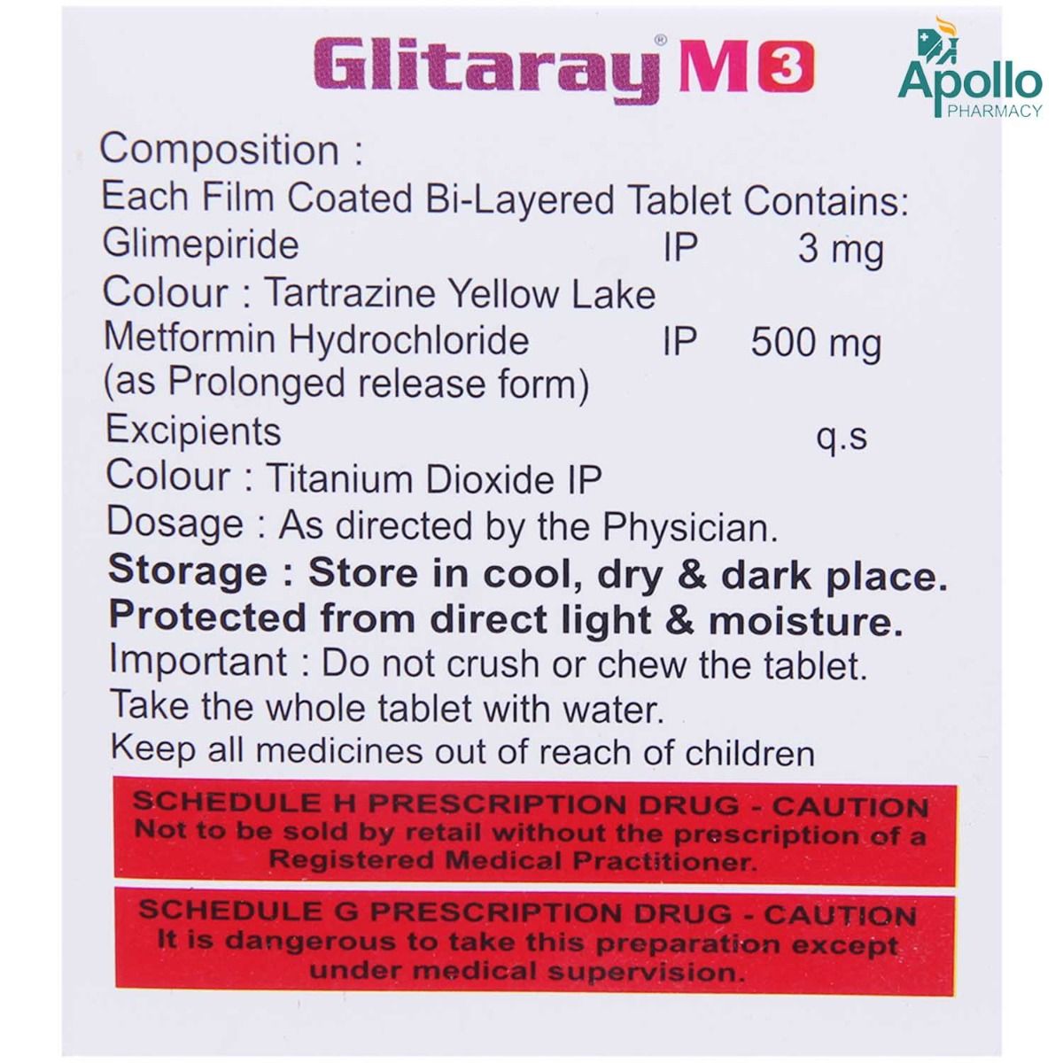 Glitaray M 3 Tablet 15's Price, Uses, Side Effects, Composition ...