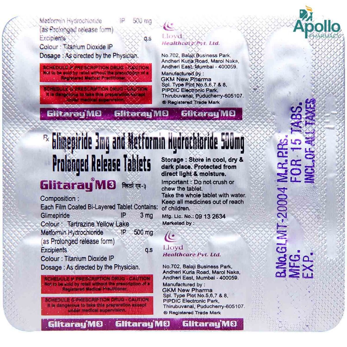 Glitaray M 3 Tablet 15's Price, Uses, Side Effects, Composition ...