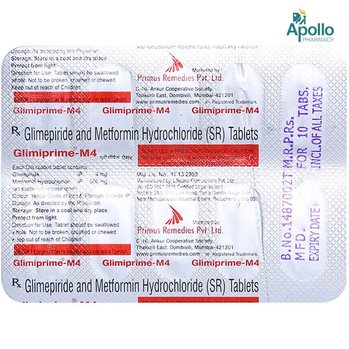 Glimiprime M 4 Tablet 10's Price, Uses, Side Effects, Composition ...