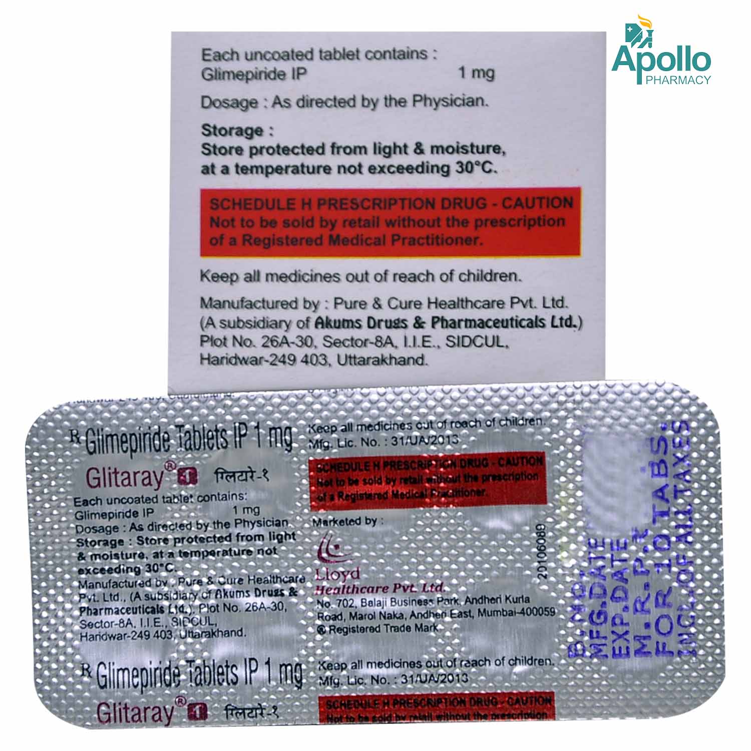 GLITARAY 1MG TABLET 10'S Price, Uses, Side Effects, Composition ...