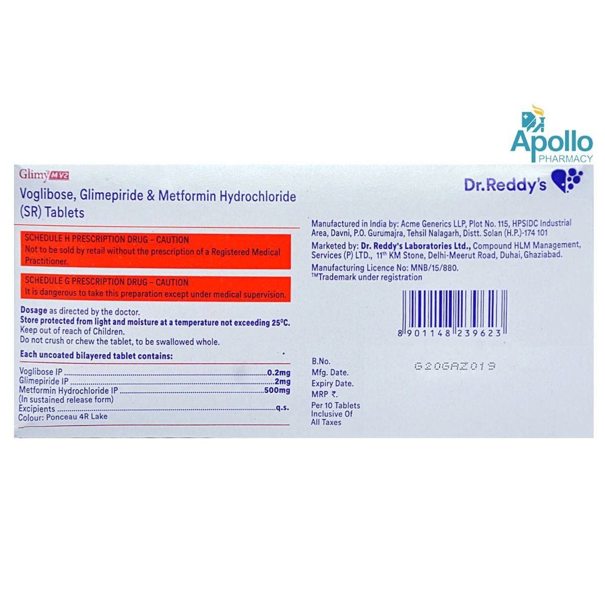 Glimy M V 2 Tablet 10's Price, Uses, Side Effects, Composition - Apollo Pharmacy