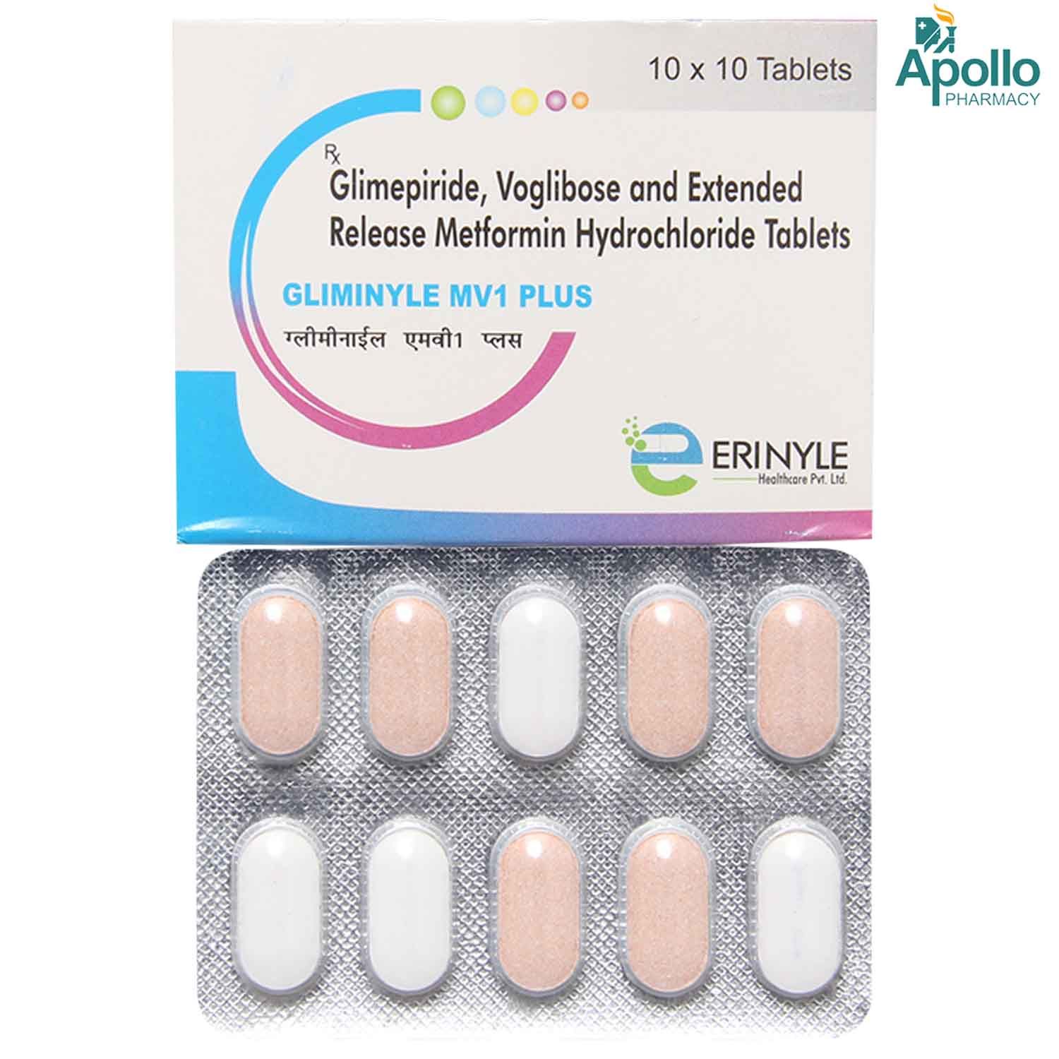 Gliminyle MV 1 Plus Tablet | Uses, Side Effects, Price | Apollo Pharmacy