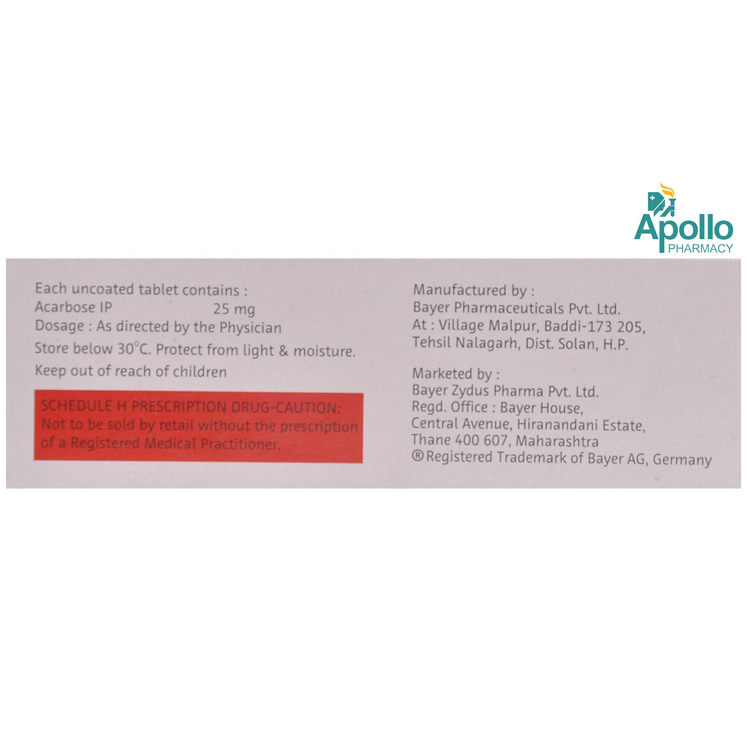Glucobay 25 Tablet | Uses, Side Effects, Price | Apollo Pharmacy