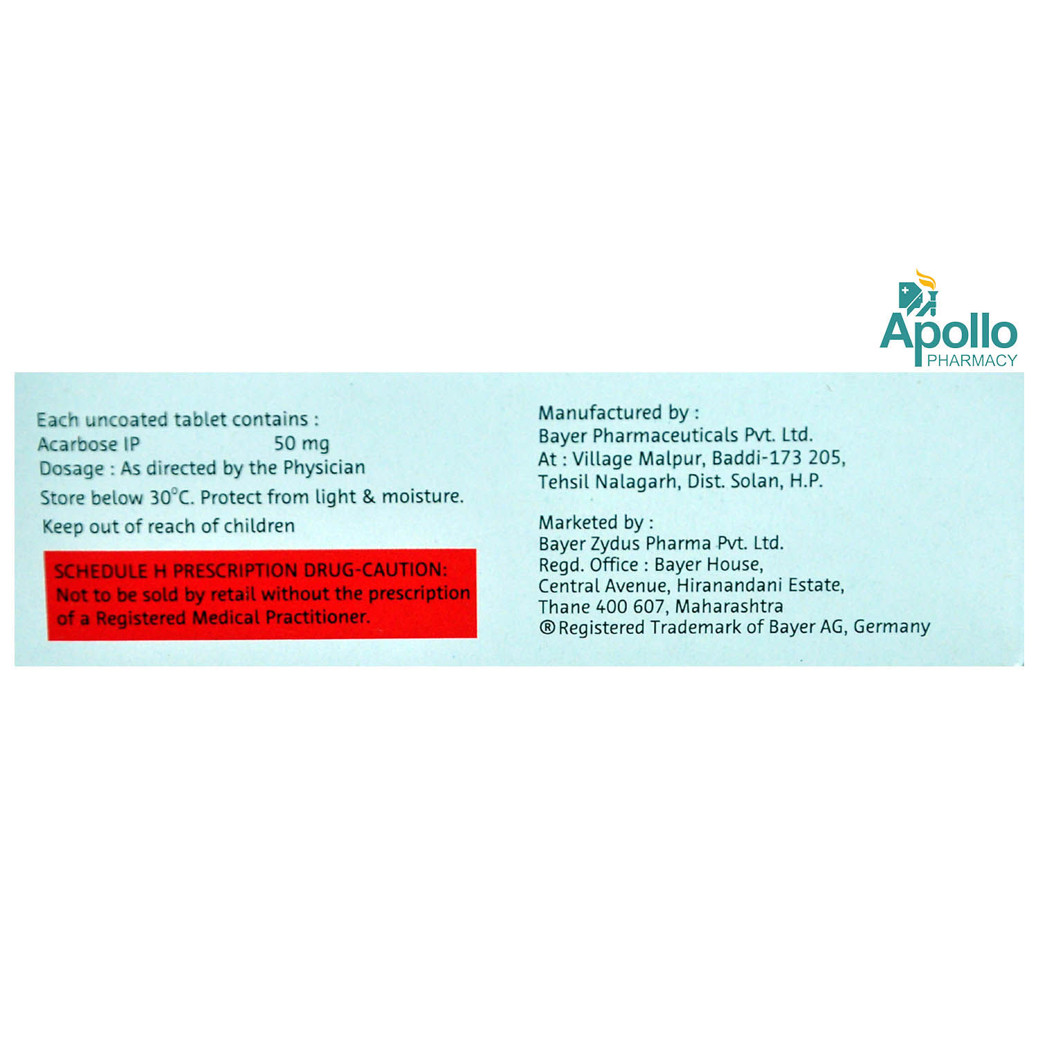 Glucobay 50 Tablet | Uses, Side Effects, Price | Apollo Pharmacy