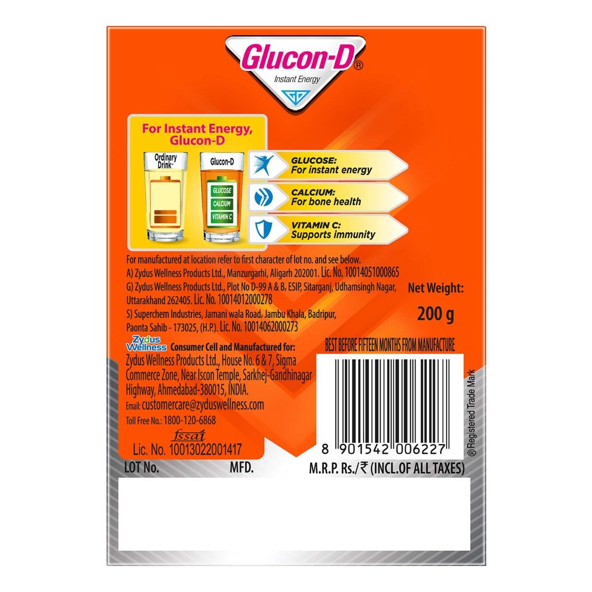 Glucon-D Instant Energy Drink Tangy Orange Flavour Powder, 200 gm ...