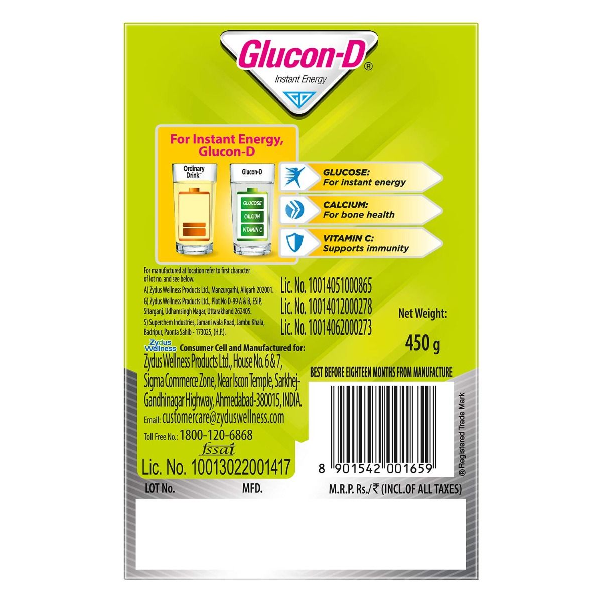 Glucon-D Instant Energy Nimbu Pani Flavour Powder, 450 gm Price, Uses ...