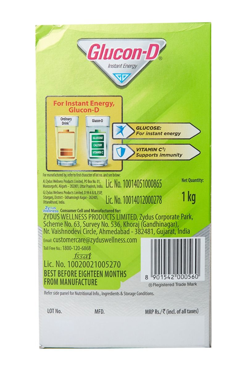 Glucon-D Instant Energy Nimbu Pani Flavour Powder, 1 kg Refill Pack ...
