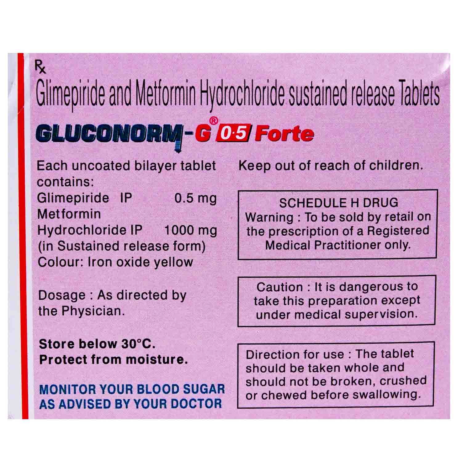 Gluconorm-G 0.5 Forte Tablet | Uses, Side Effects, Price | Apollo Pharmacy