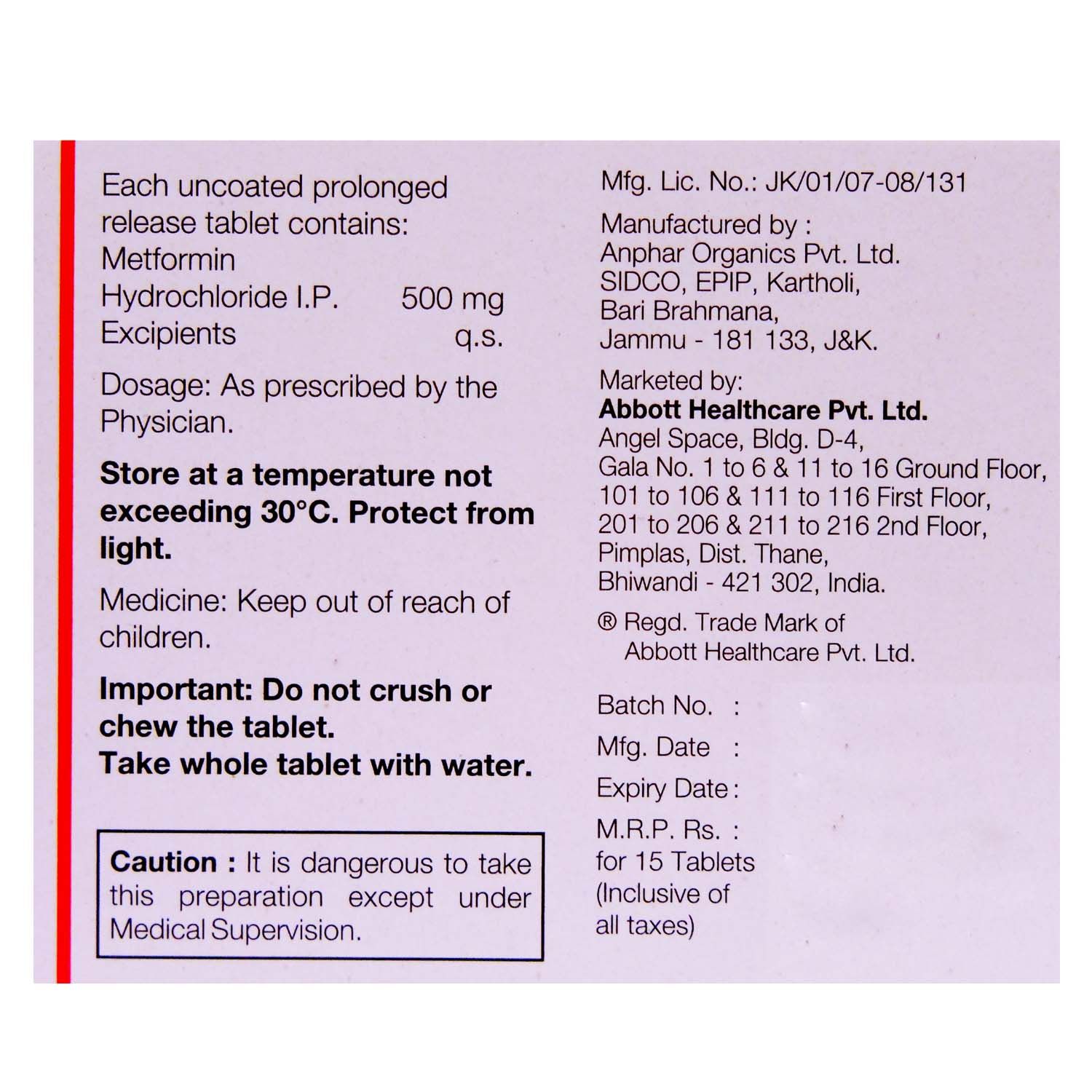 GLUFORMIN I 0.5 TABLET 15'S Price, Uses, Side Effects, Composition ...