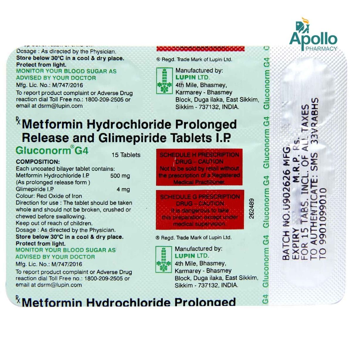 Gluconorm G 4 Tablet | Uses, Side Effects, Price | Apollo Pharmacy