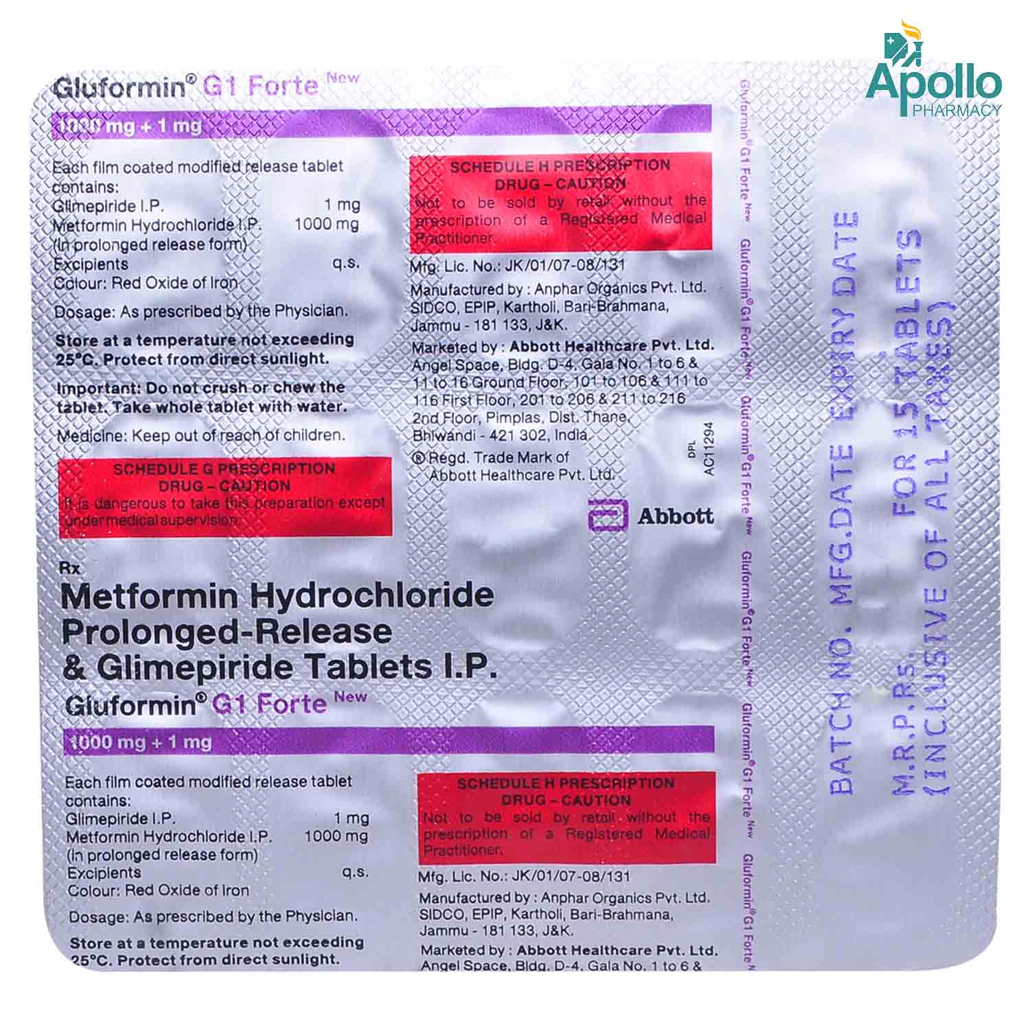Gluformin G 1 Forte New Tablet | Uses, Side Effects, Price | Apollo Pharmacy
