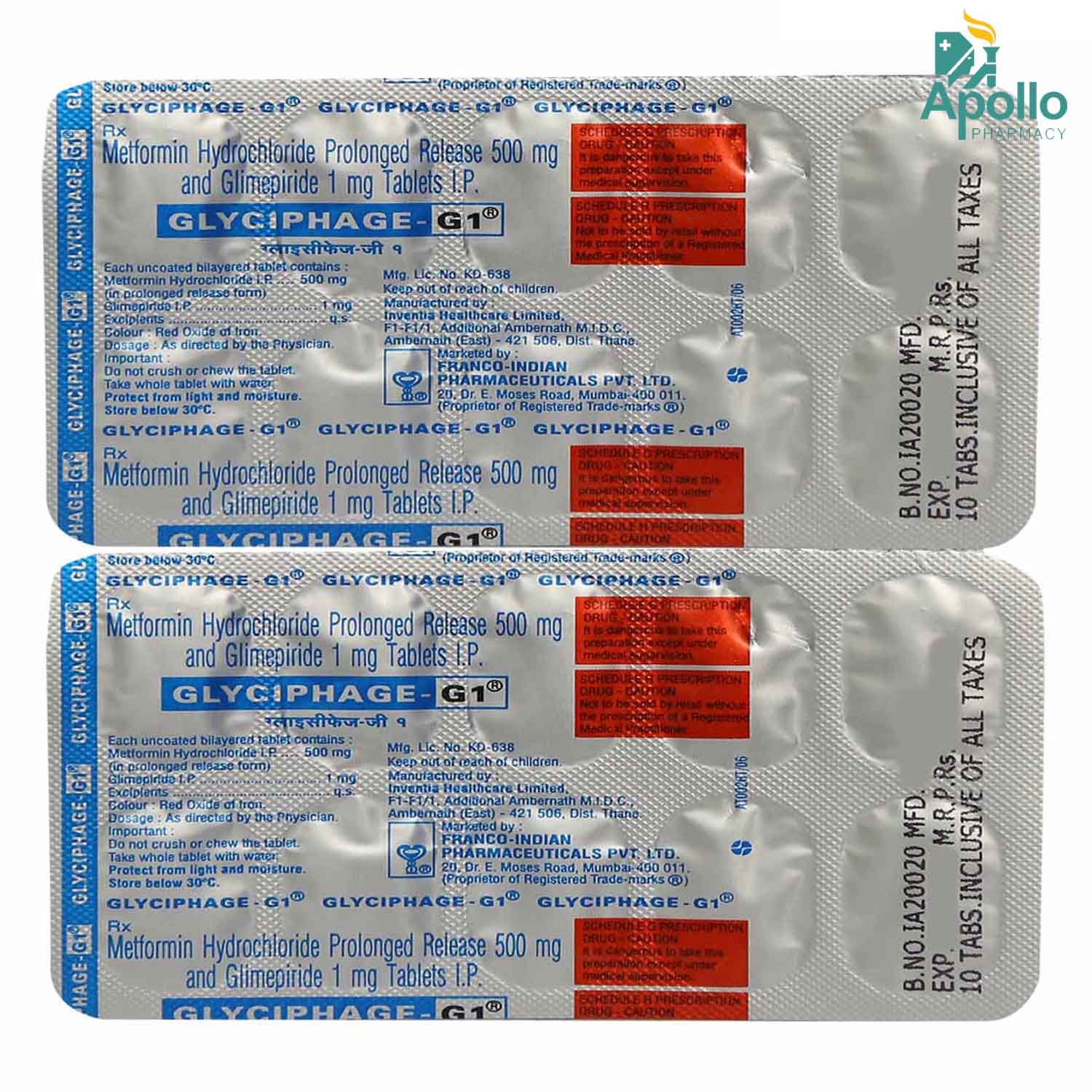 Glyciphage-G 1 Tablet 10's Price, Uses, Side Effects, Composition - Apollo Pharmacy