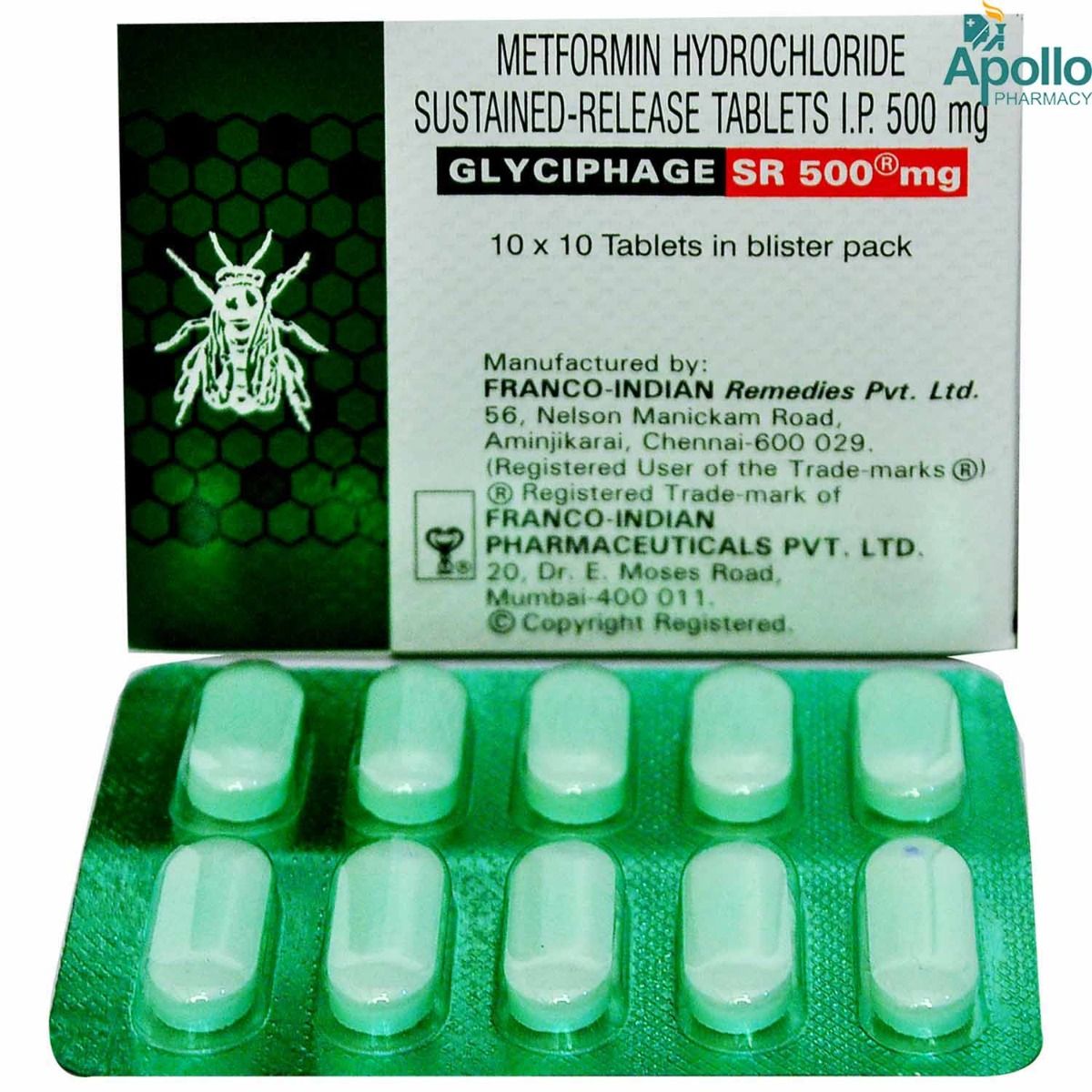 Glyciphage SR 500 mg Tablet | Uses, Side Effects, Price | Apollo Pharmacy