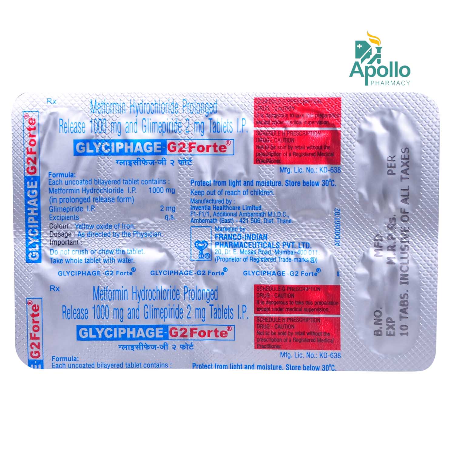 Glyciphage G 2 Forte Tablet 10's Price, Uses, Side Effects, Composition ...